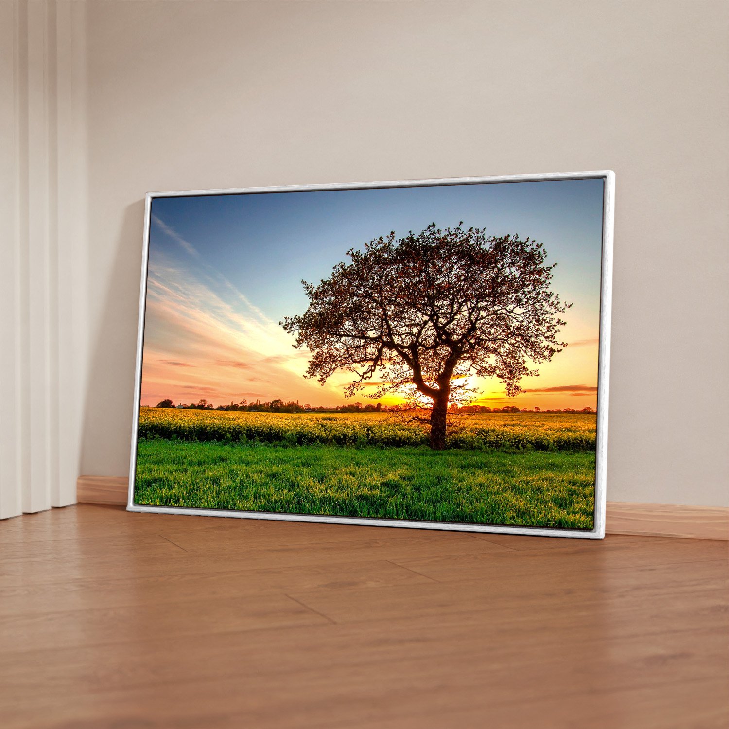 Quadro Decorativo 1 Tela Paisagem Árvore e Pôr do Sol