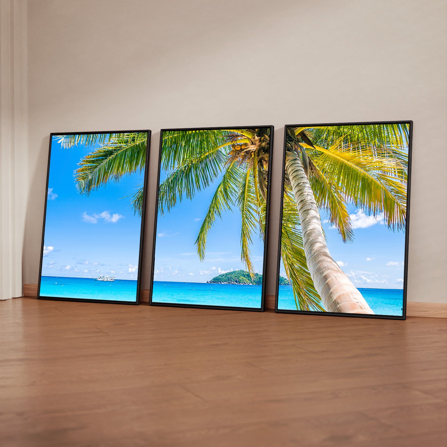 Quadro Decorativo 3 Telas Paisagem Coqueiro